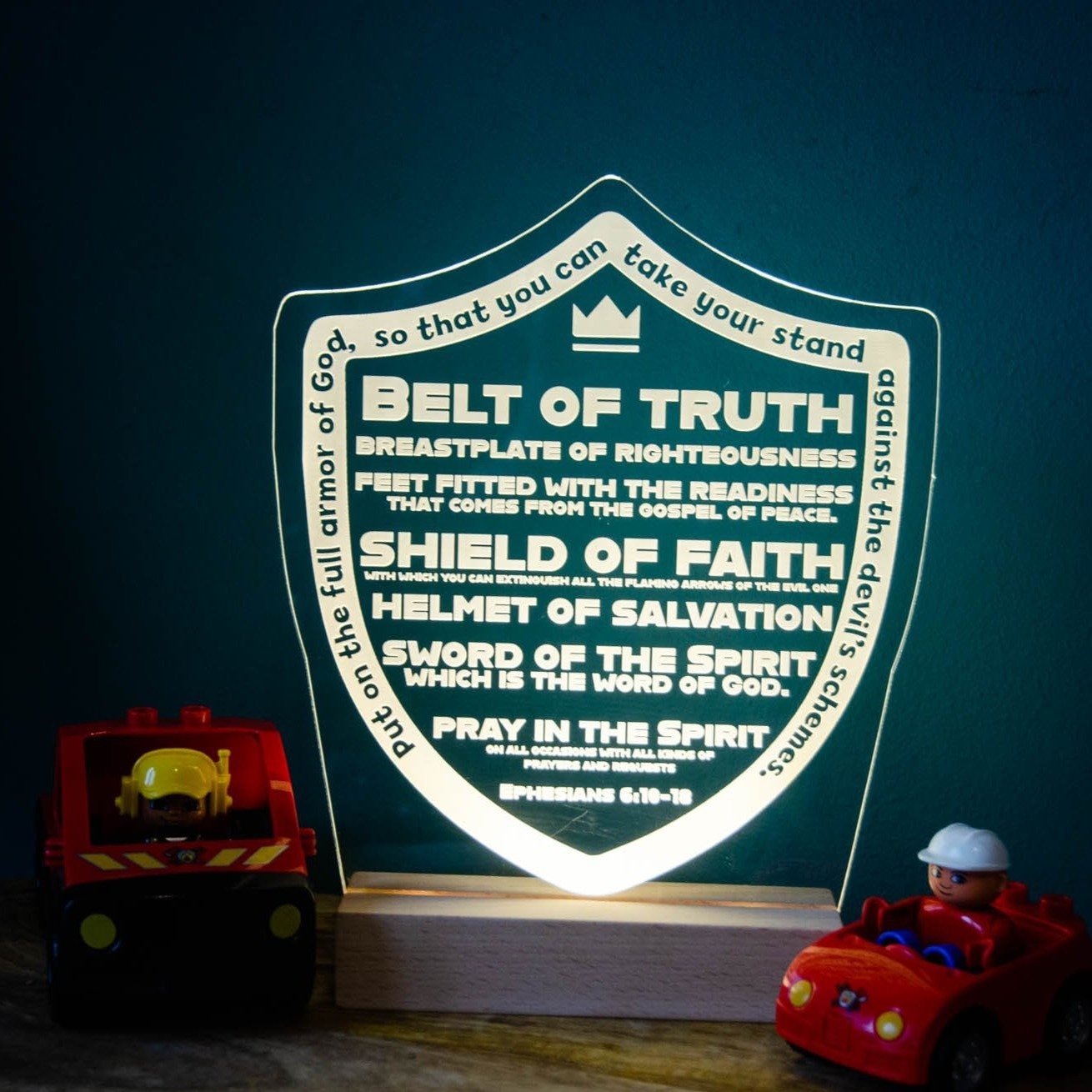 Armor of the Lord shield night light design – Birch and Tides