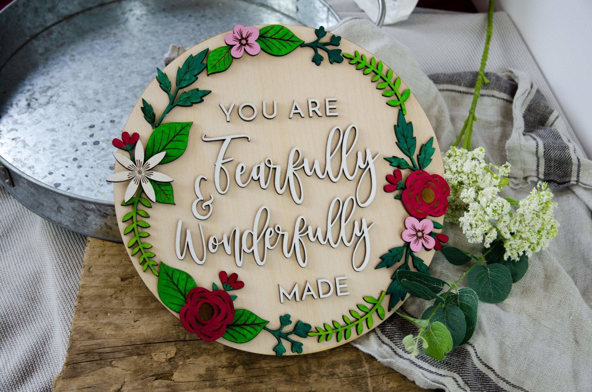 Fearfully and Wonderfully Made Psalm 139 Floral wooden Sign – Birch and ...
