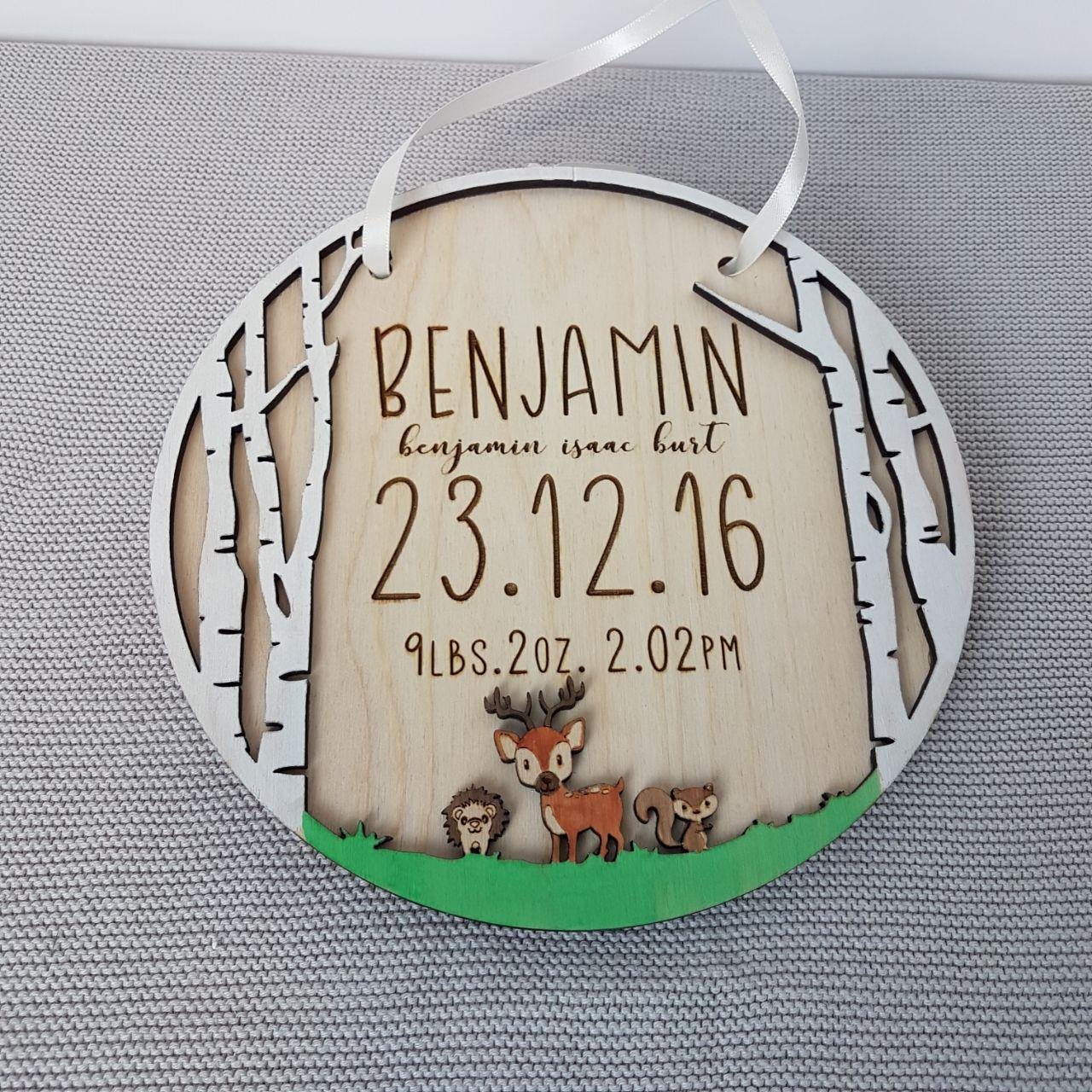 Newborn Woodland Baby stat sign – Birch and Tides