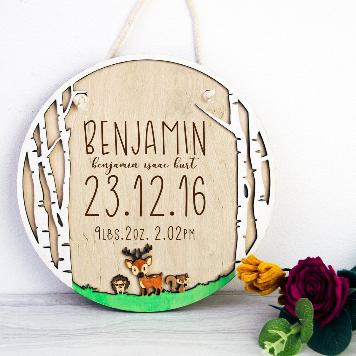 Newborn Woodland Baby stat sign – Birch and Tides