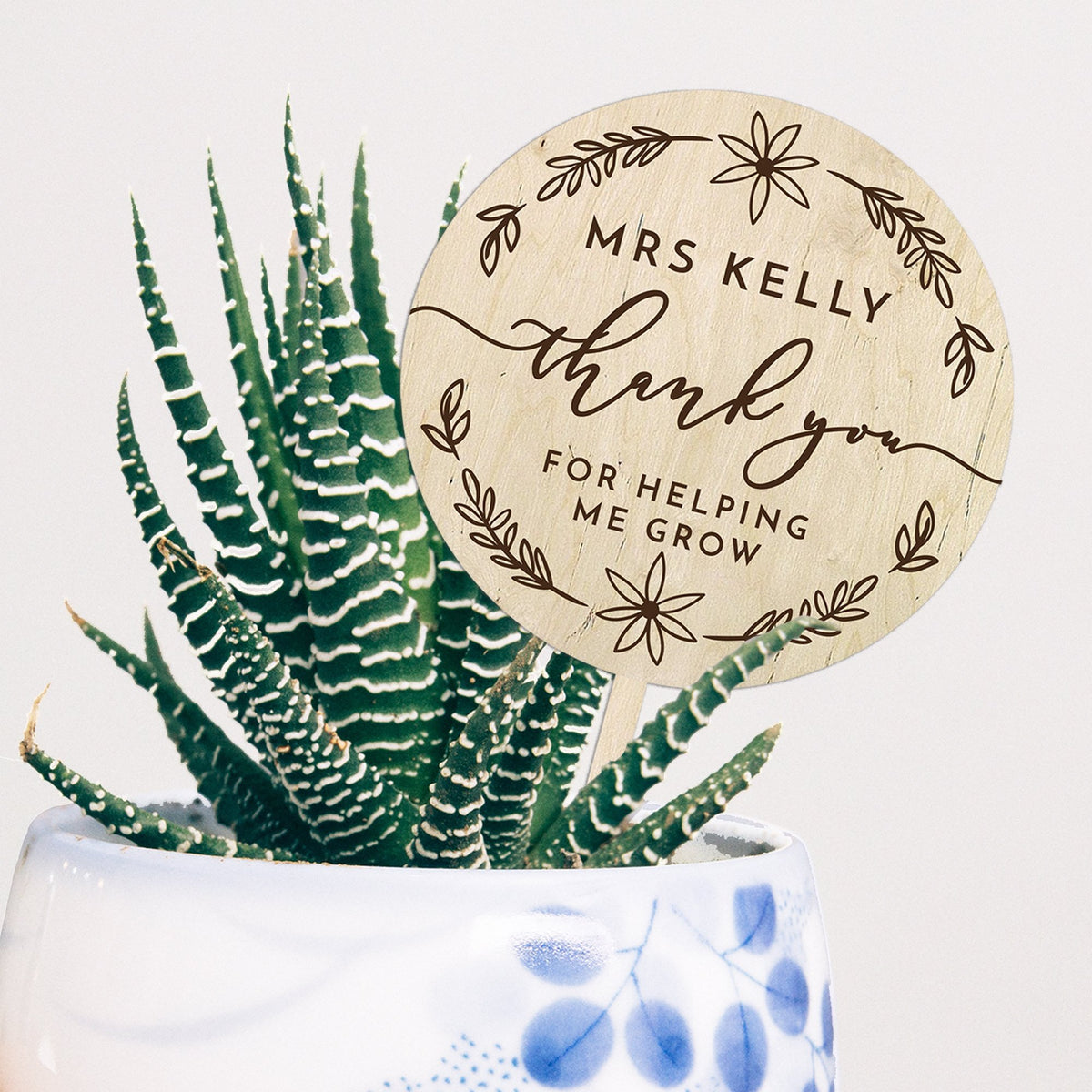 Personalised Teacher plant topper – Birch and Tides