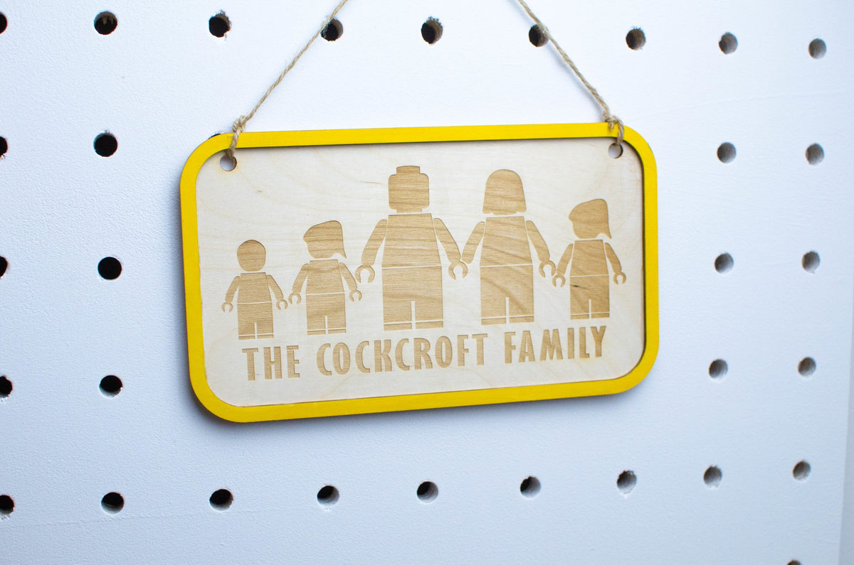 Yellow Lego family wall hanging sign – Birch and Tides